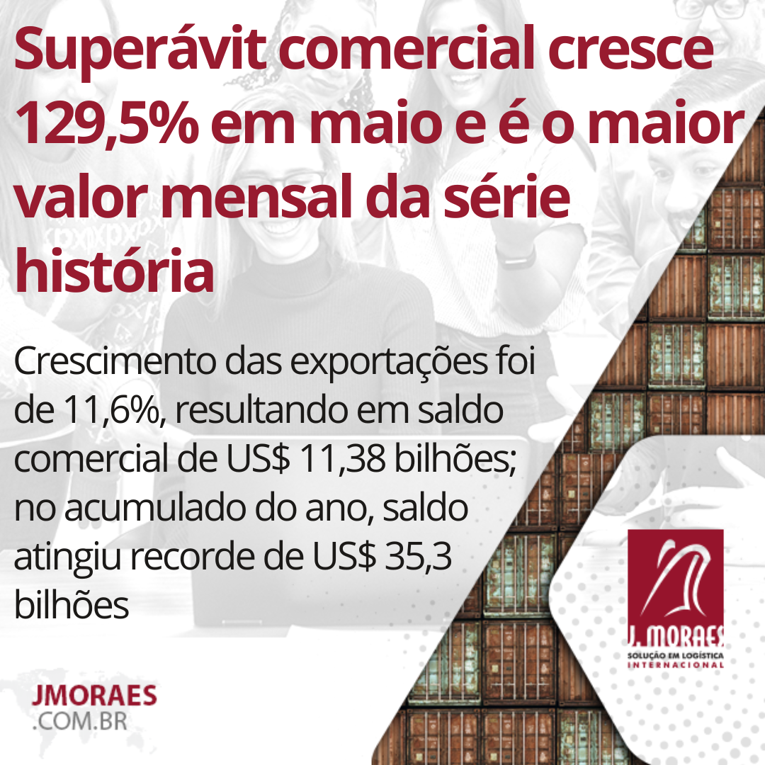 Superávit comercial cresce 129,5% em maio e é o maior valor mensal da ...